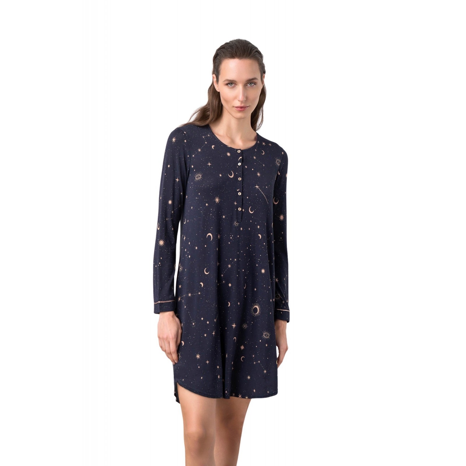 Vamp Γυναικείο Νυχτικό Micromodal Με Κουμπιά Σχέδιο Φεγγάρι-Αστέρια